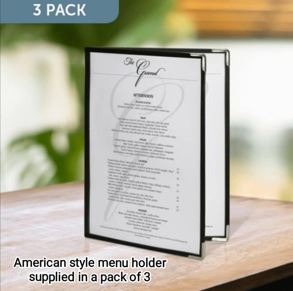 Set of 3 American style A4 Menu Holders with Clear Pockets – Snapframes